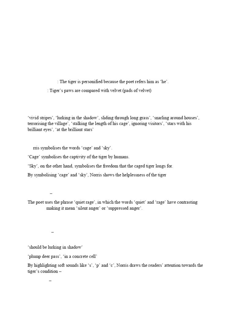 Analysis of "A Tiger in the Zoo" | PDF | Poetry | Tiger