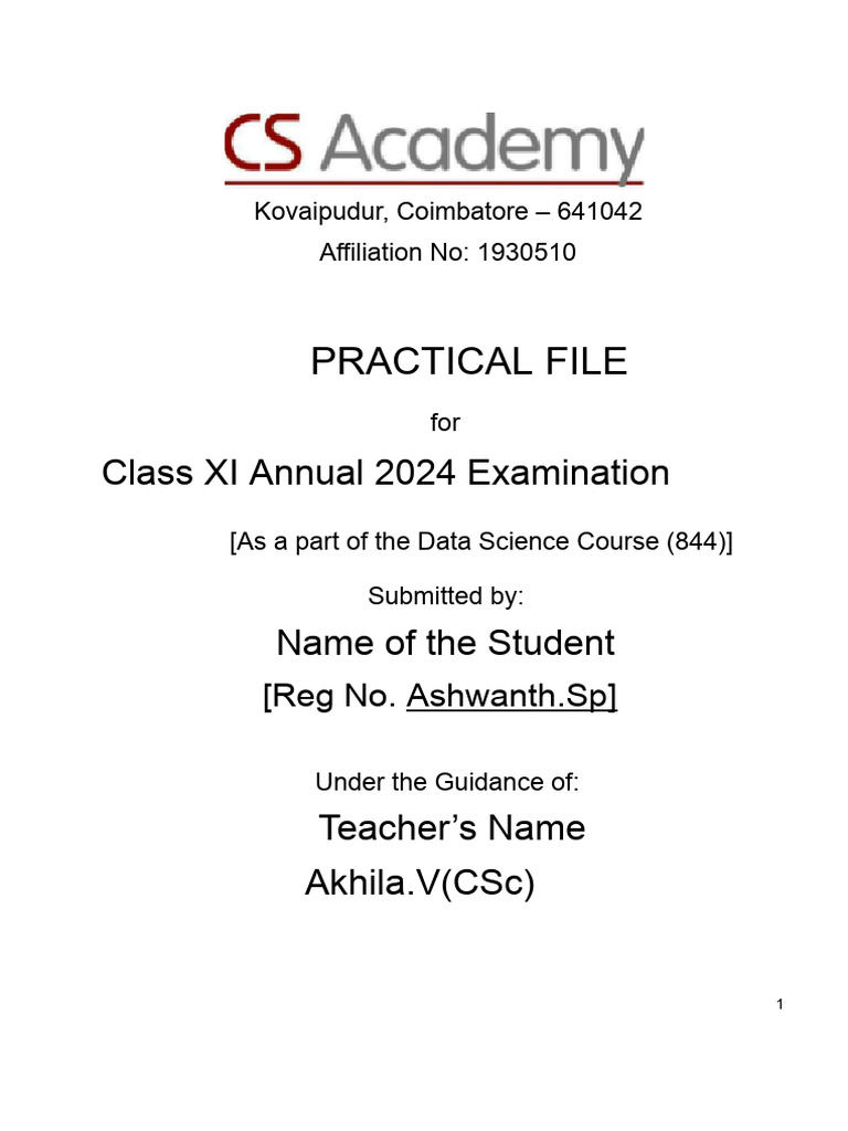 Ashwanth - SP Practical File 24 - 25 Data Science | PDF | Matrix ...
