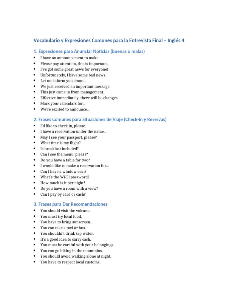 Vocabulario Expresiones Ingles4 | PDF