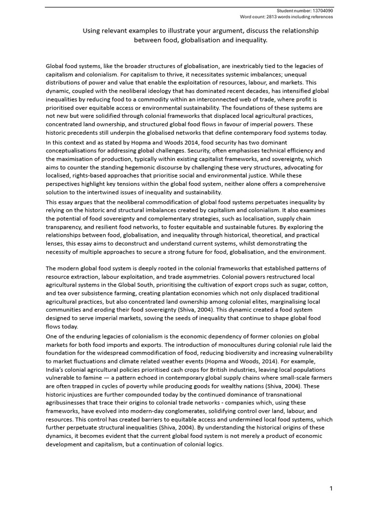 Globalisation Assignment 2 - Food | PDF | Sustainability | Capitalism