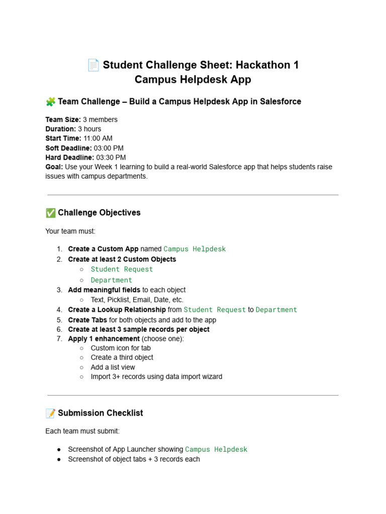 ? Student Challenge Sheet - Hackathon 1 | PDF