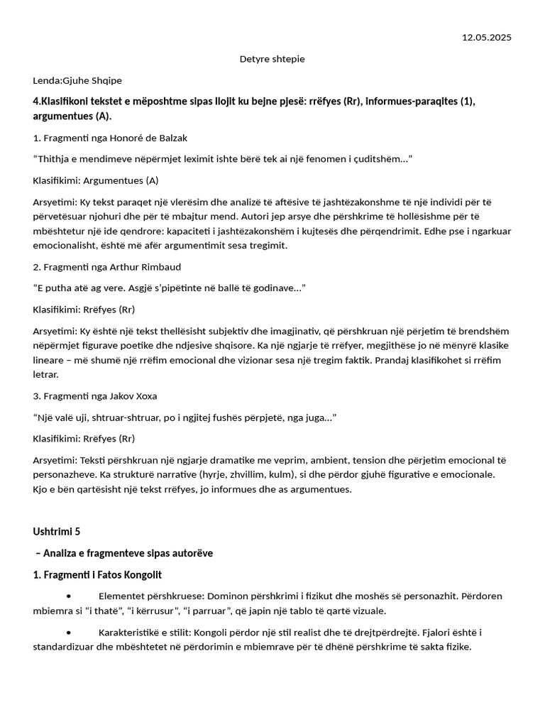 Gjuhe Shqipe Detyre | PDF