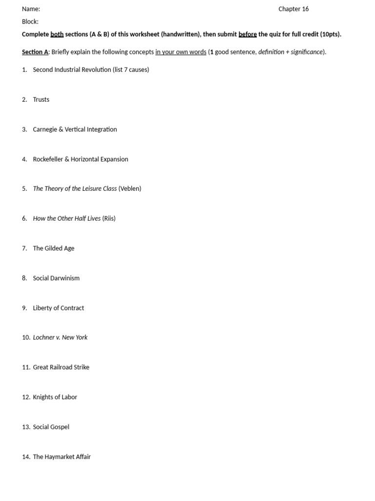 CH16 Worksheet | PDF