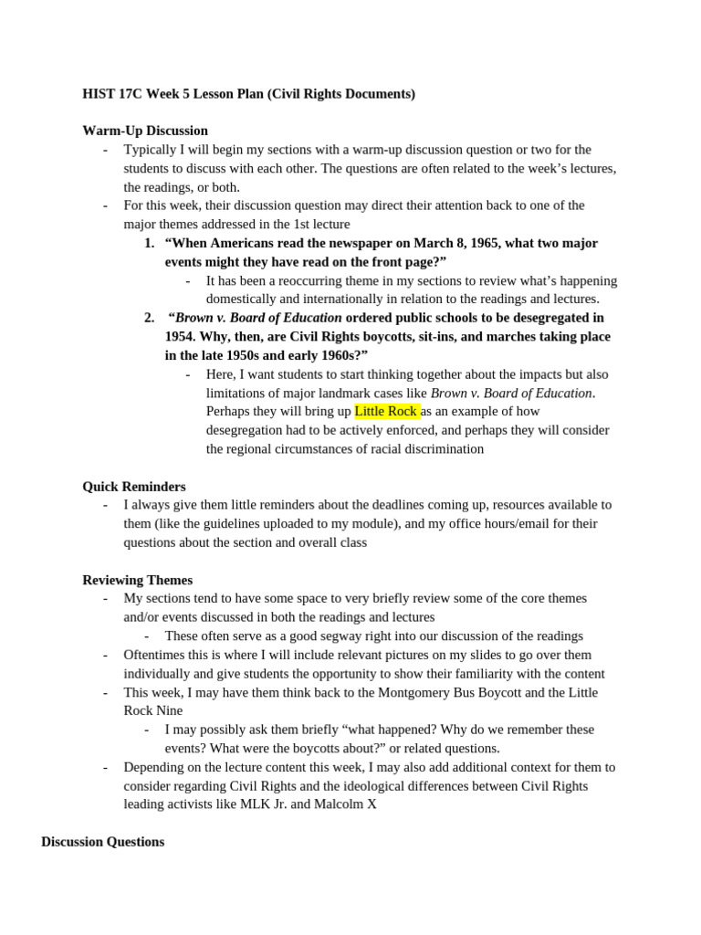 Civil Rights Lesson Plan Discussion Guide | PDF | Malcolm X