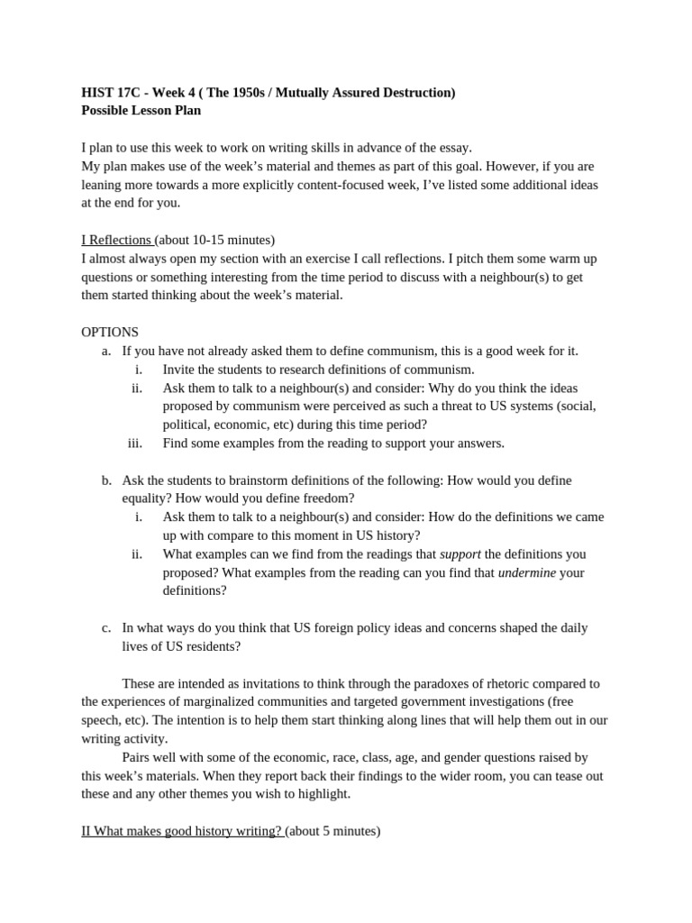 US History Lesson Plan - WWII | PDF | Essays | Paragraph