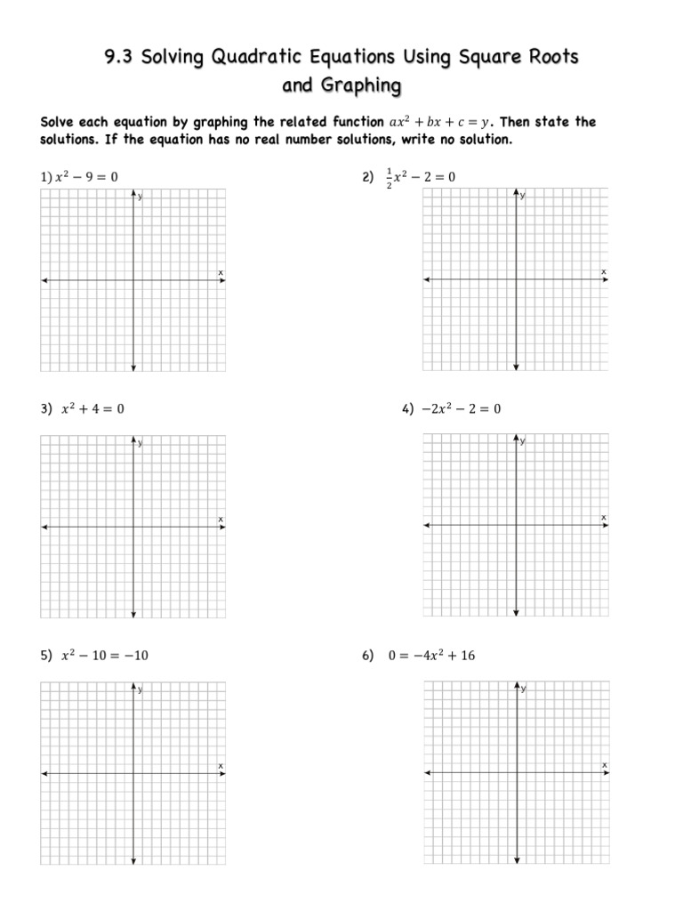 9.3 Solving Quadratic Equations Using Square Roots and Graphing ...