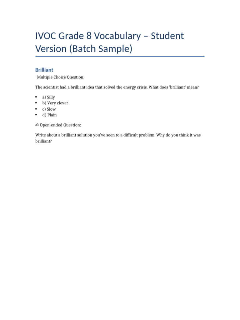 IVOC Grade8 Student Version Batch1 | PDF | Laughter