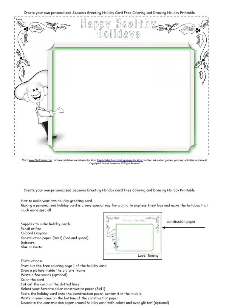 Free Kids Coloring Holiday Card Printable Seasons Greetings Printout ...