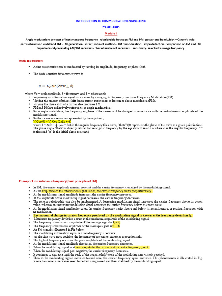 Module 2 Notes Full Set | PDF | Frequency Modulation | Detector (Radio)