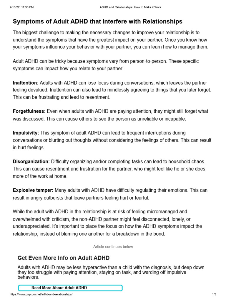 ADHD and Relationships - How To Make It Work | PDF | Attention Deficit ...