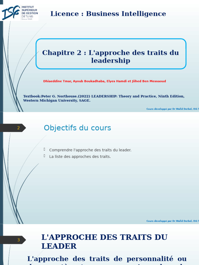 Chapitre 02 L'Approche Des Traits Du Leadership | PDF | Direction ...