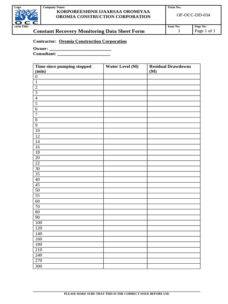 Of OCC DD 034 Constant Recovery Test Form | PDF