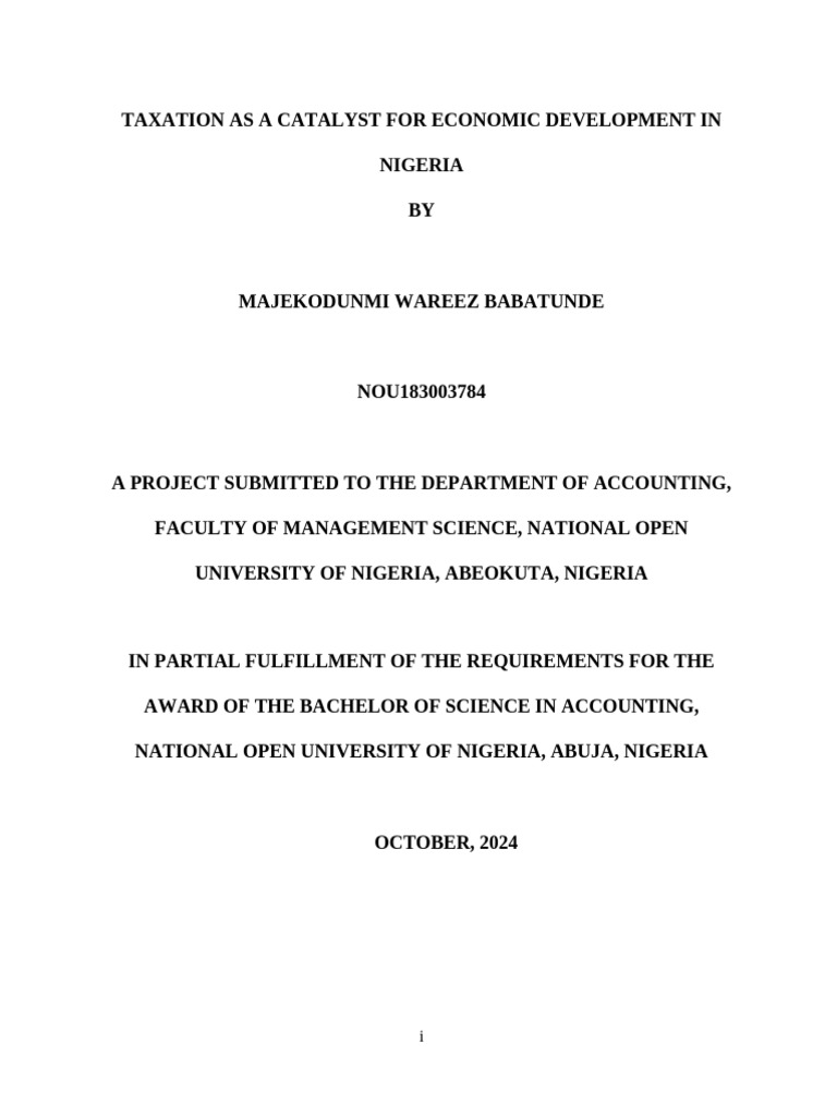 Wareez Babatunde Preliminary Pages | PDF | Taxes | Gross Domestic Product
