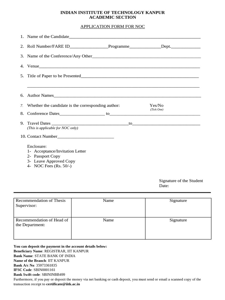NOC Application Form | PDF
