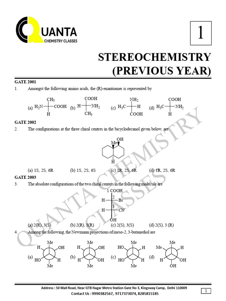 Stereochemistry GATE Exam Questions | PDF | Chemistry | Organic Chemistry