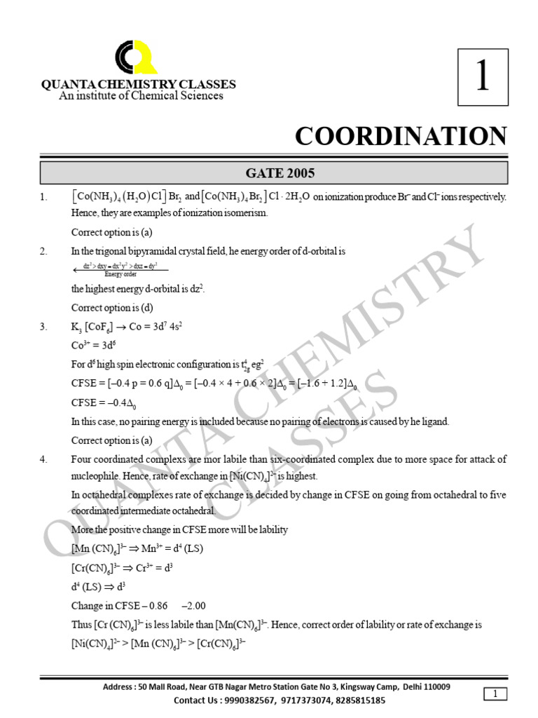 Inorganic Gate Pyq Solution | PDF | Coordination Complex | Physical ...
