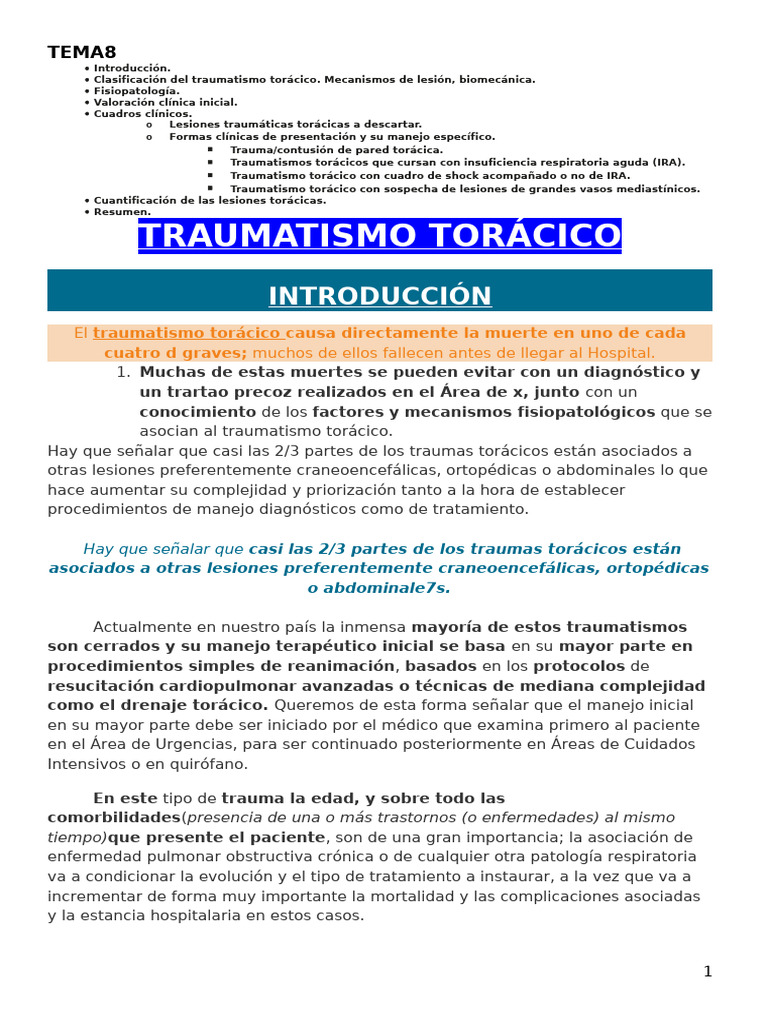 T8 Ttraumatismo Torácico | PDF | Tórax | Pulmón