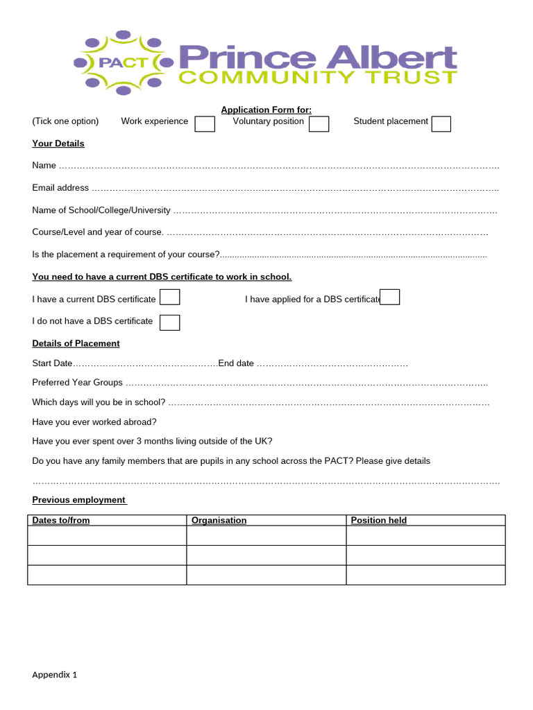 1 Application Form Appendix 1 | PDF