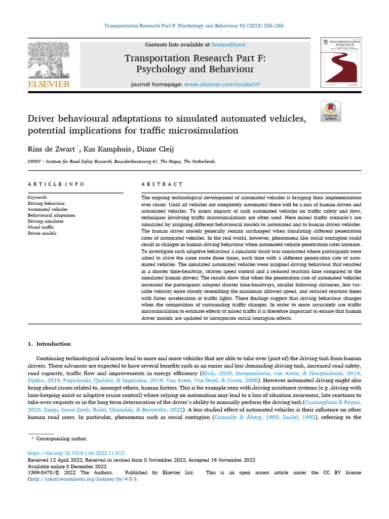 Driver Behavioural Adaptations To Simulated A - 2023 - Transportation ...