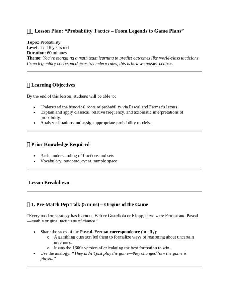 ? Lesson Plan-Probability-Introduction-Grade-12 | PDF | Probability | Mathematics