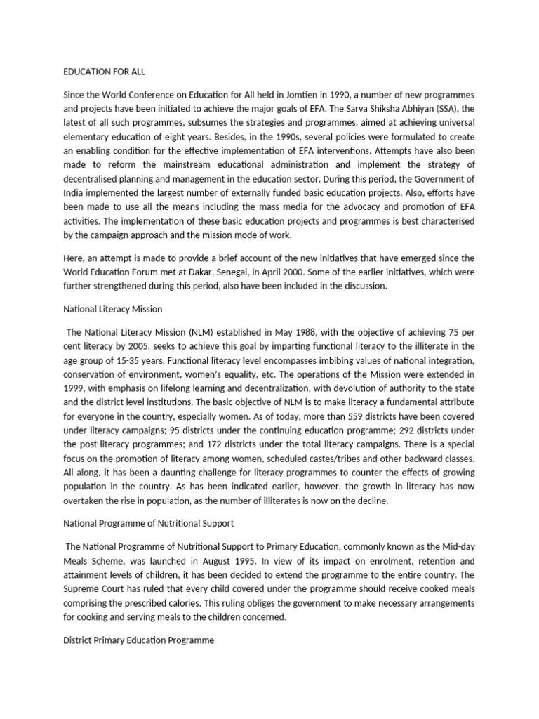Ssa Education For All | PDF | Literacy