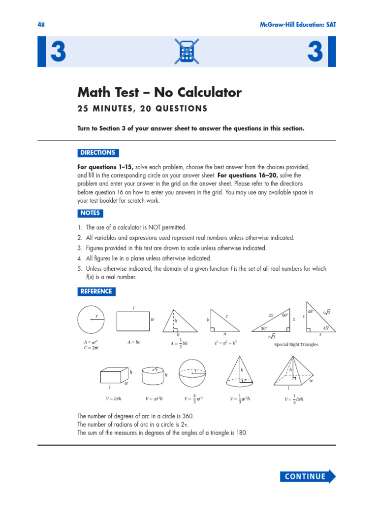 SAT Math Test: No Calculator Section | PDF | Circle | Mathematical Objects