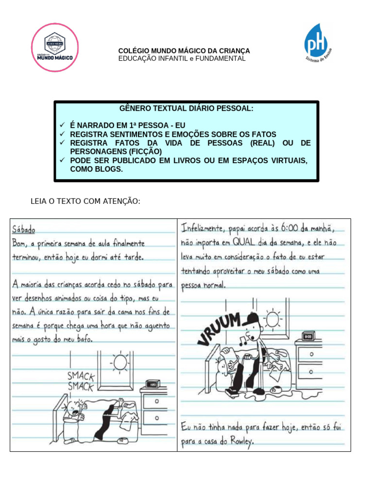 Atividades sobre Diário Pessoal | PDF