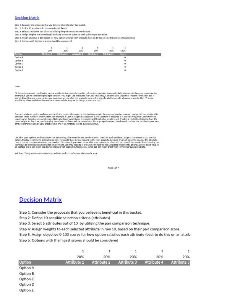 Decision Matrix for Proposal Evaluation | PDF | Matrix (Mathematics)