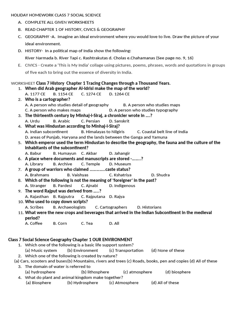 HOLIDAY HOMEWORK CLASS 7 | PDF | Natural Environment