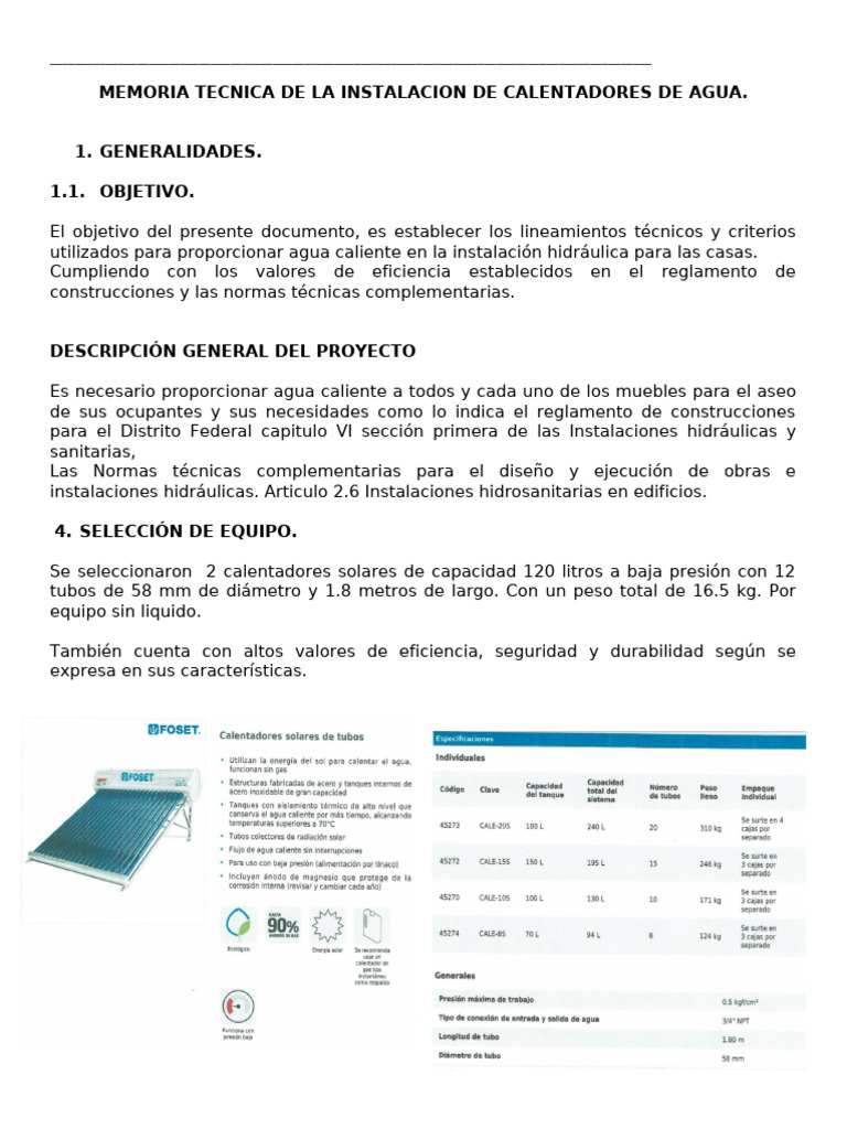 Memoria Calentadores | PDF | Agua | Uso eficiente de energía
