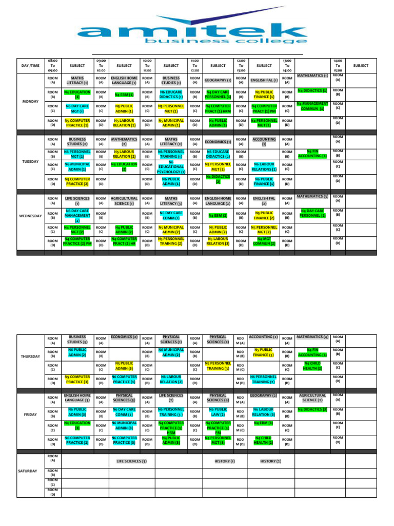 2025 Nated & Matric Rewrite Class Time Table - 250207 - 185659 - 073122 ...