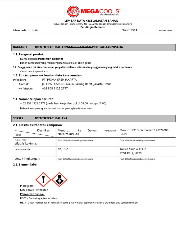SDS Megacools Radiator Coolant - in | PDF