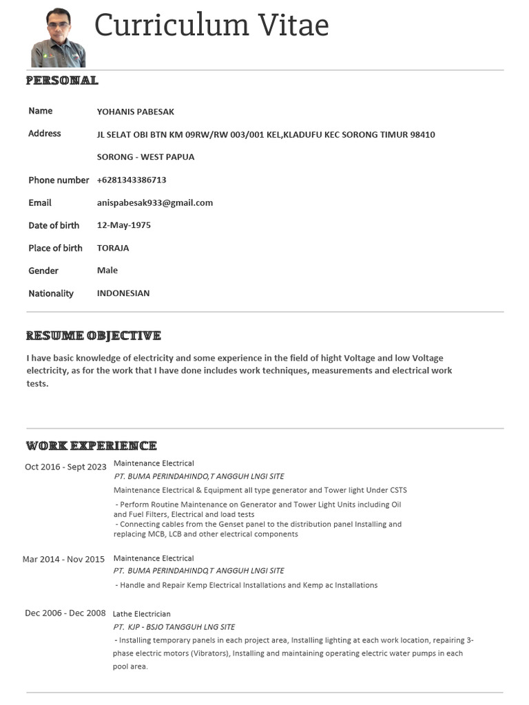 CV - Yohanis Pabesak Sub Id | PDF