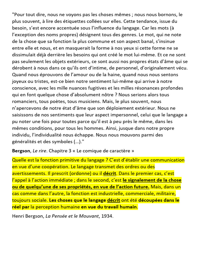 Bergson : Langage et perception de soi | PDF | la perception | Réalité