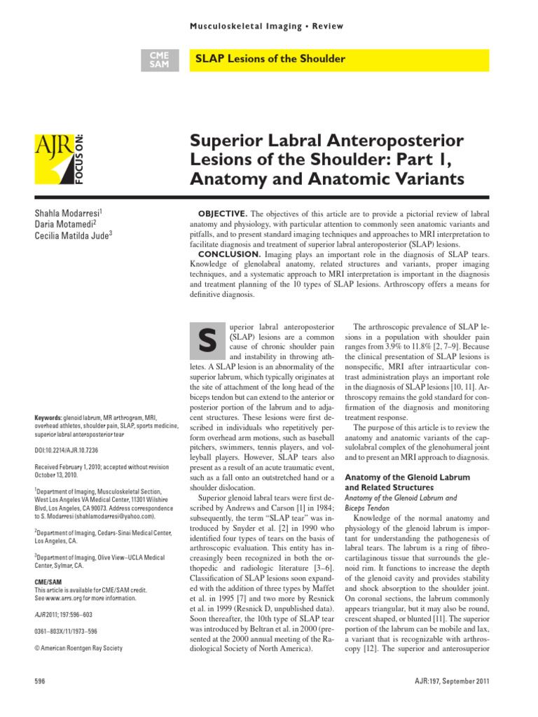 Superior Labral Anteroposterior Lesions of The Shoulder Part 1 Anatomy ...