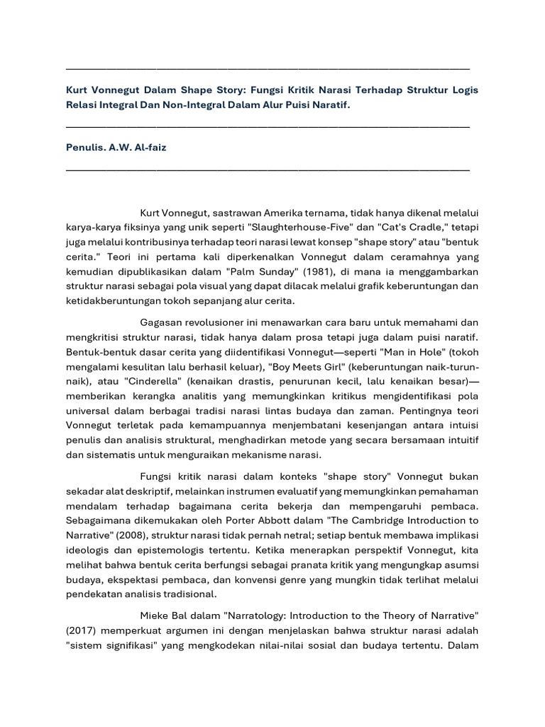 Kurt Vonnegut Dalam Shape Story Fungsi Kritik Narasi Terhadap Struktur ...
