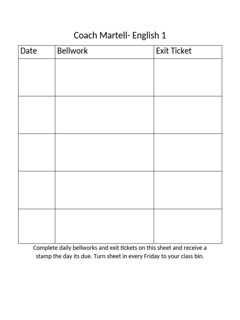 Martell Bellwork Sheet-1 | PDF