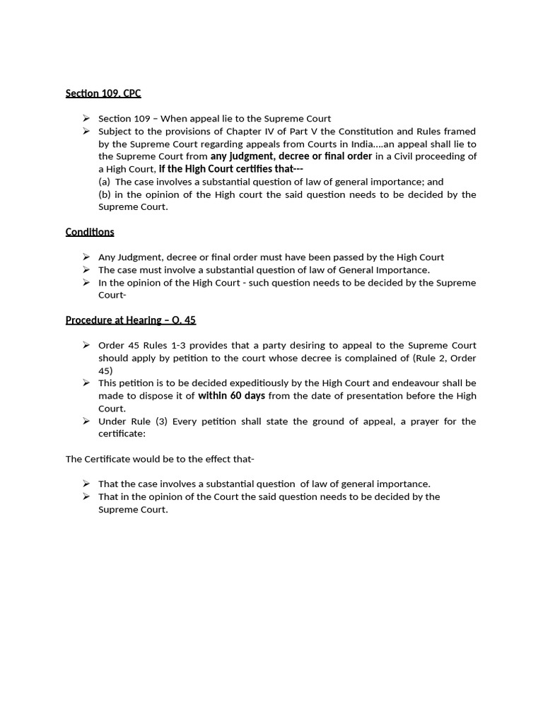 Supreme Court Appeal Under Section 109 | PDF