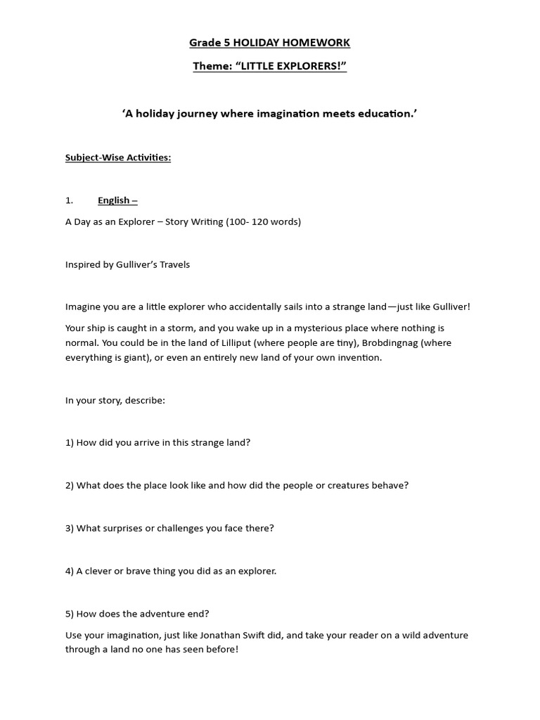 Grade 5 HOLIDAY HOMEWORK2526 | PDF