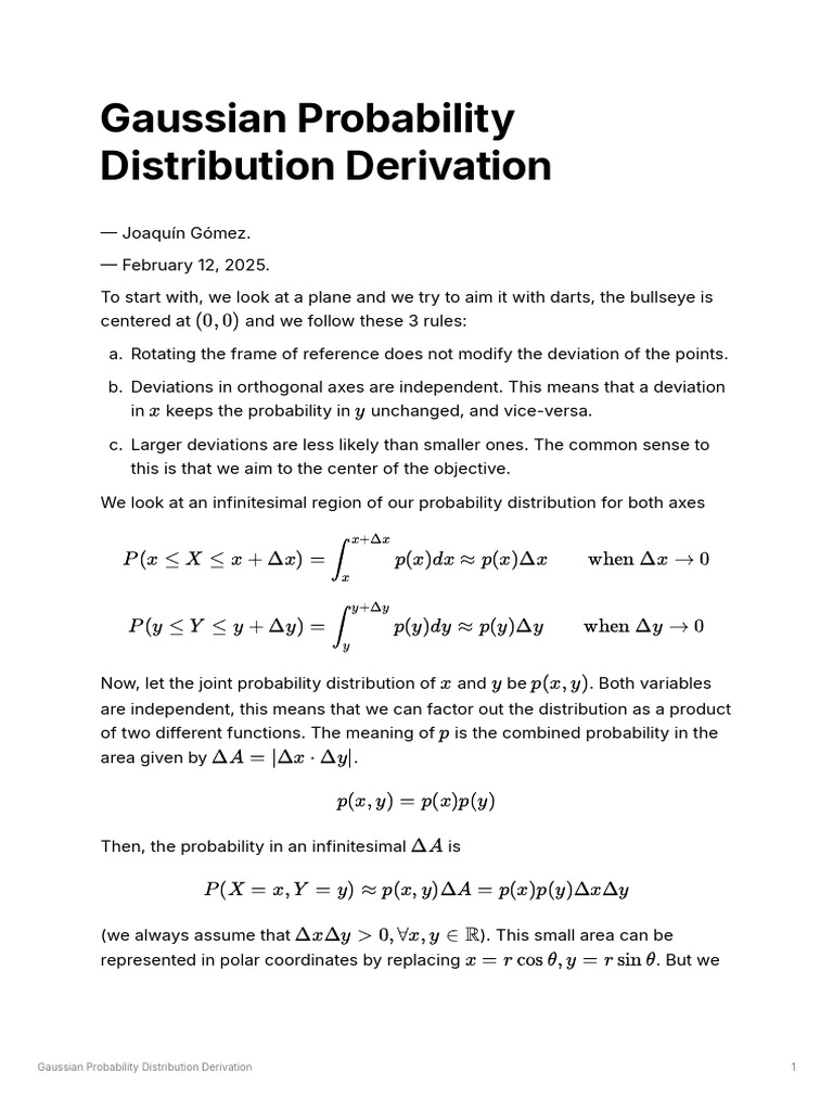 Gaussian Distribution Formula Derivation | PDF | Variance | Equations