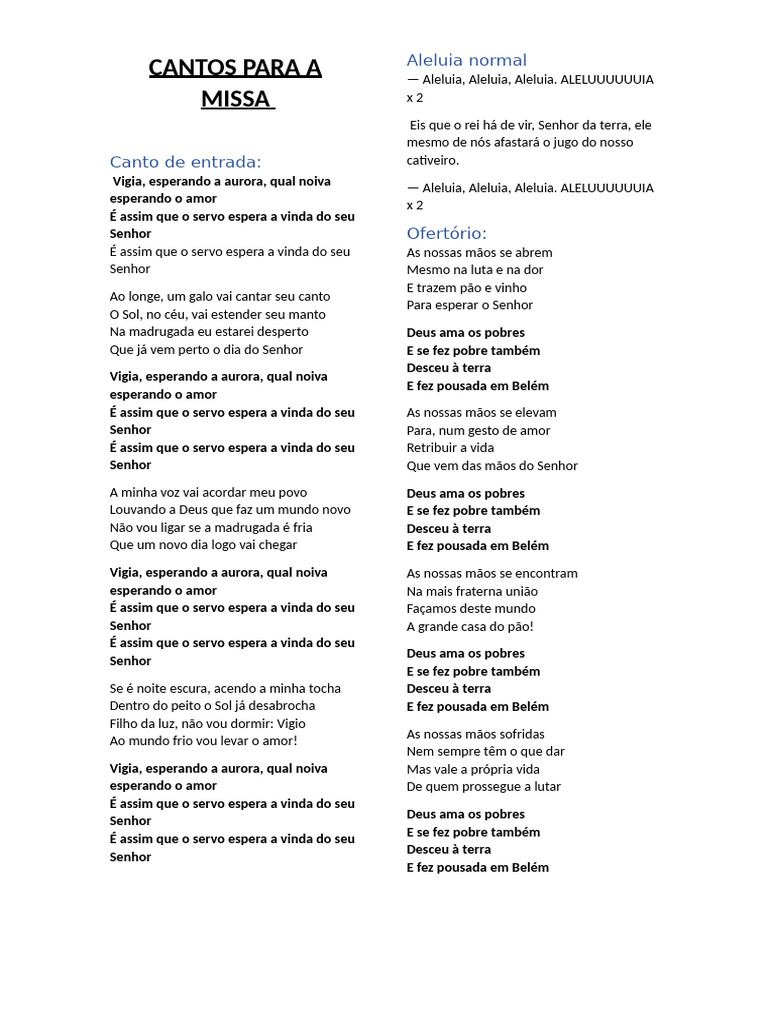 CANTOS PARA A MISSA | PDF | Amor | Espírito Santo (religião)
