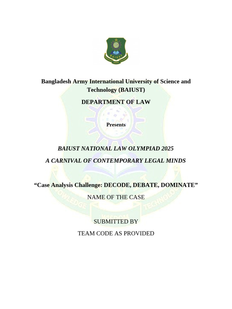 CASE ANALYSIS COVER PAGE (OLYMPIAD) | PDF