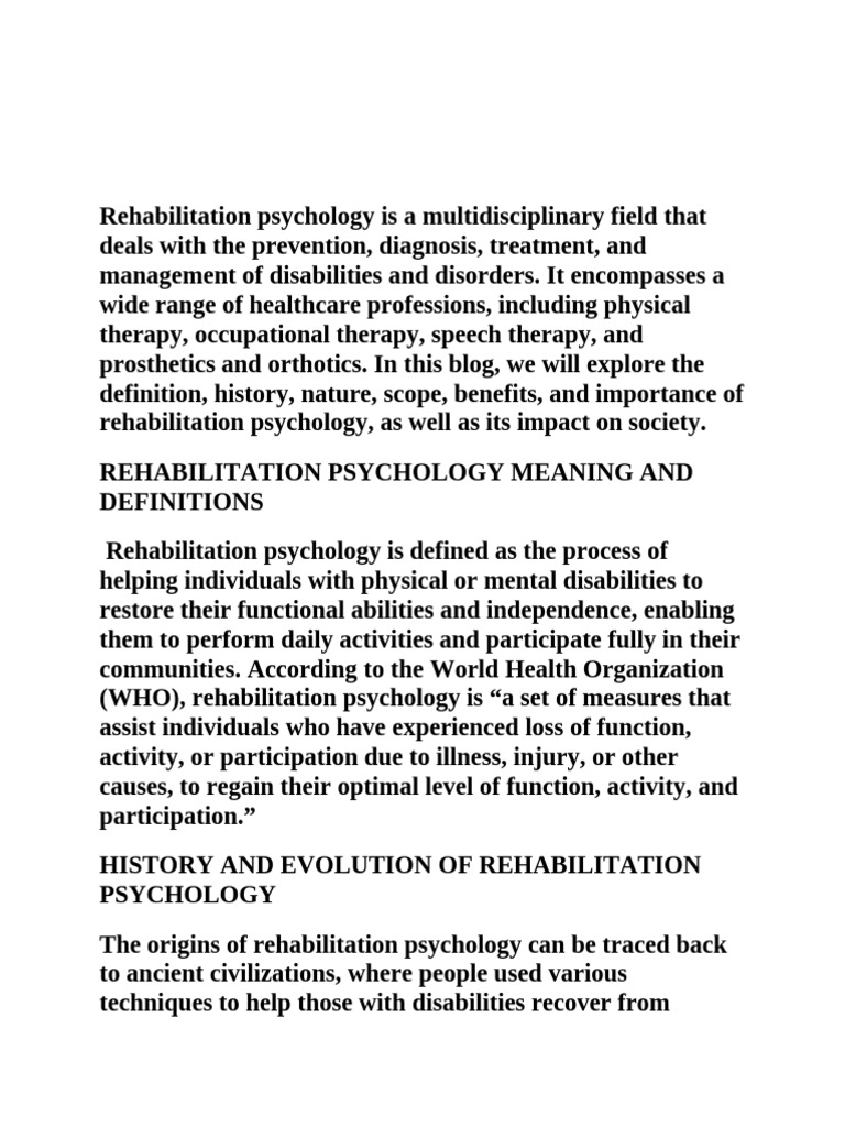 Overview of Rehabilitation Psychology | PDF | Physical Therapy | Disability