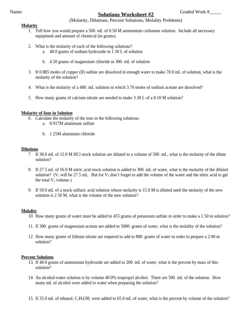 Molarity and Dilution Calculations Guide | PDF | Acid | Molar Concentration