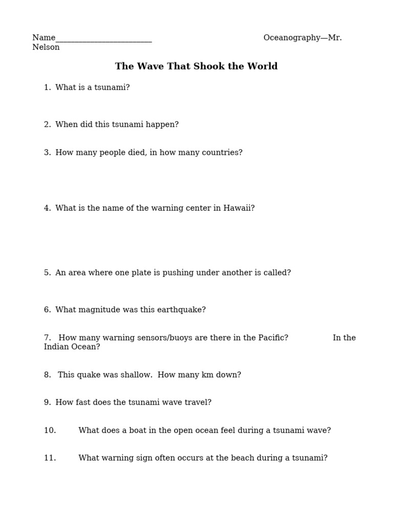 Wave That Shook The World Video Worksheet | PDF | Tsunami | Earthquakes