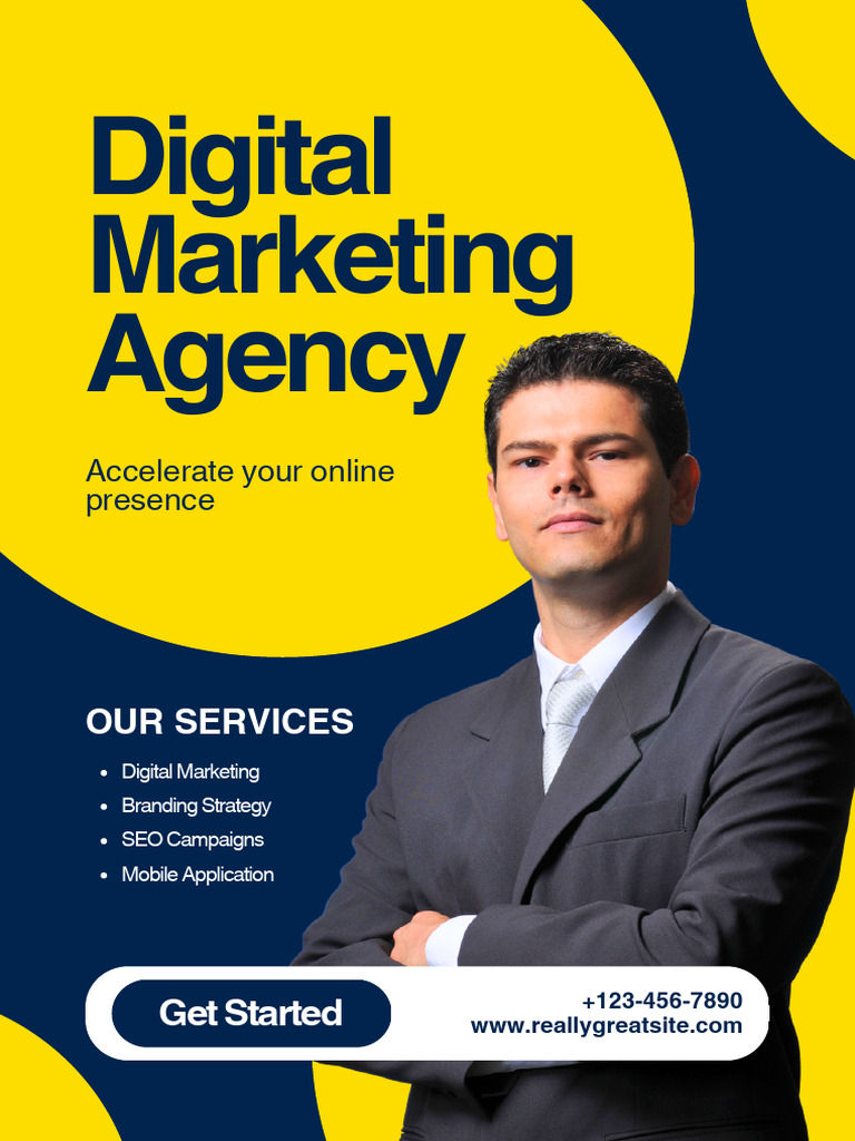 Yellow and Blue Simple Digital Marketing Agency Flyer | PDF