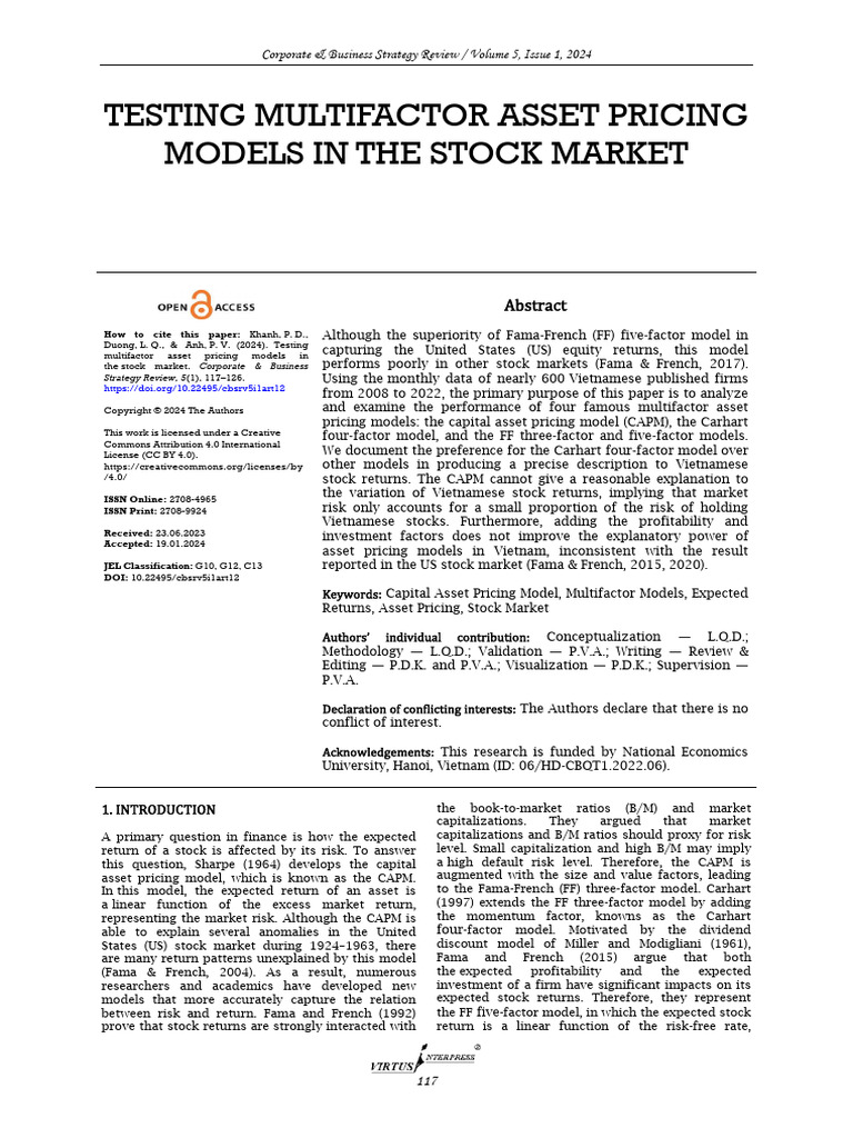 Testing Multifactor Asset Pricing Models in The ST | PDF | Capital ...