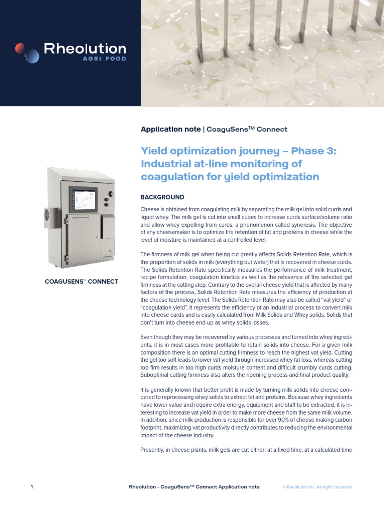 At Line Testing of Milk Coagulation and Cheese Yield | PDF | Cheese ...