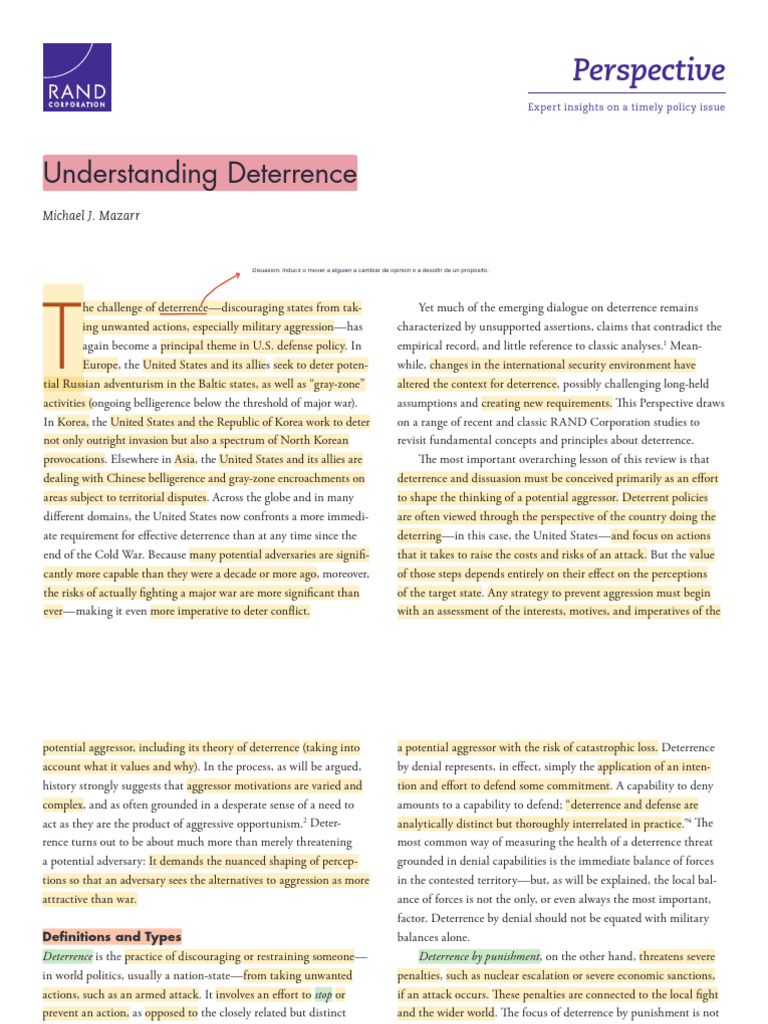 Mazarr. Entendiendo La Disuasión. | PDF | Deterrence Theory | Crime ...