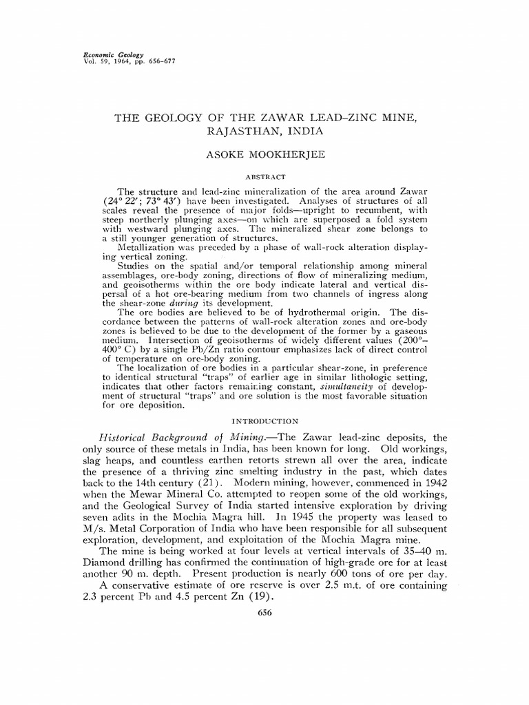 Geology of Zawar Lead-Zinc Mine | PDF | Mineralogy | Minerals